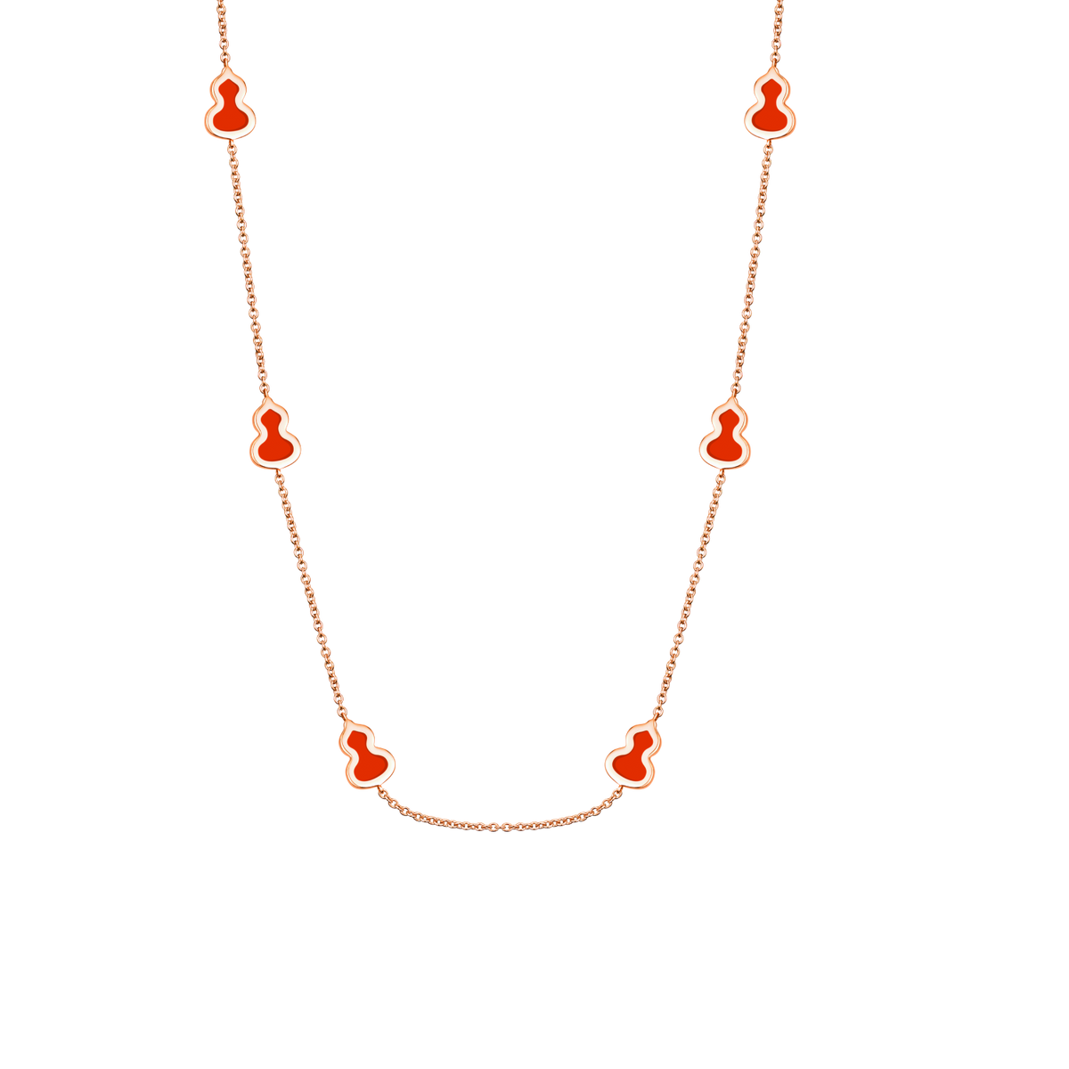 Qeelin Wulu 20 inches sautoir necklace in 18K rose gold with red ename ...