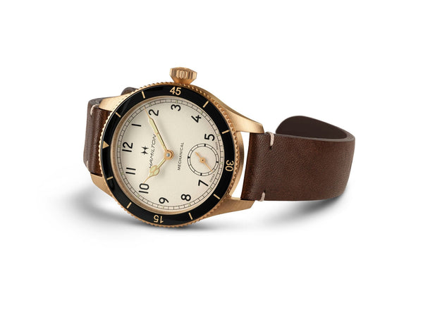 Hamilton Khaki Aviation Pilot Pioneer Bronze White Dial on leather ...